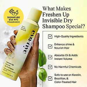 Eva NYC Freshen Up Invisible Dry Shampoo with Argan Oil & Rice Starch for All Hair Types, Non-Toxic, GMO-Free Cleansing Formula