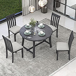 BIADNBZ 5-Piece Dining Table Set with Round Extendable Tabletop and 4 Padded Chairs, Modern Kitchen Furniture for DiningRoom, Space Saving Design, Gray