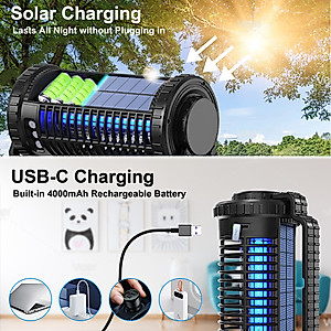 Bug Zapper,Solar Mosquito Zapper Outdoor & Indoor, Cordless Rechargeable Mosquito Trap, Mosquito Killer lamp Electric Fly Zapper, Waterproof Insect Zapper for Home, Backyard, Patio,Garden (Black_1)