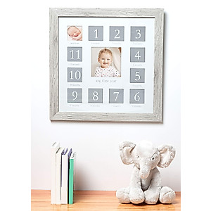 Kate & Milo My First Year Frame, Newborn To First Birthday Photo Frame, Baby Keepsake Nursery Frame, Rustic Wood