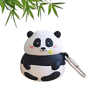 BONTOUJOUR Case Compatible with AirPods 1/2, Super Cute Creative Funny Fat Sitting Panda Eating Bamboo Case, Lovely Animal Style Soft Silicone Earphone Protection Skin +Hook -Bamboo Panda