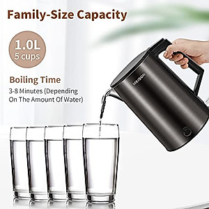 Electric Kettle Stainless Steel,1.0L Double Wall Electric Tea Kettle, Cool Touch Water Kettle & Hot Water Boiler for Boiling Water,Auto Shut-Off & Boil-Dry Protection,120V, 2 Year Warranty, Blue