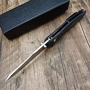 HUAAO Axis Lock Knife, EDC Folding Pocket Knives, 3.3 inch Satin Plain Edge Reverse Tanto Blade, Black Grivory Fiberglass Lightweight Handle with Belt Clip, for Outdoors, Camping