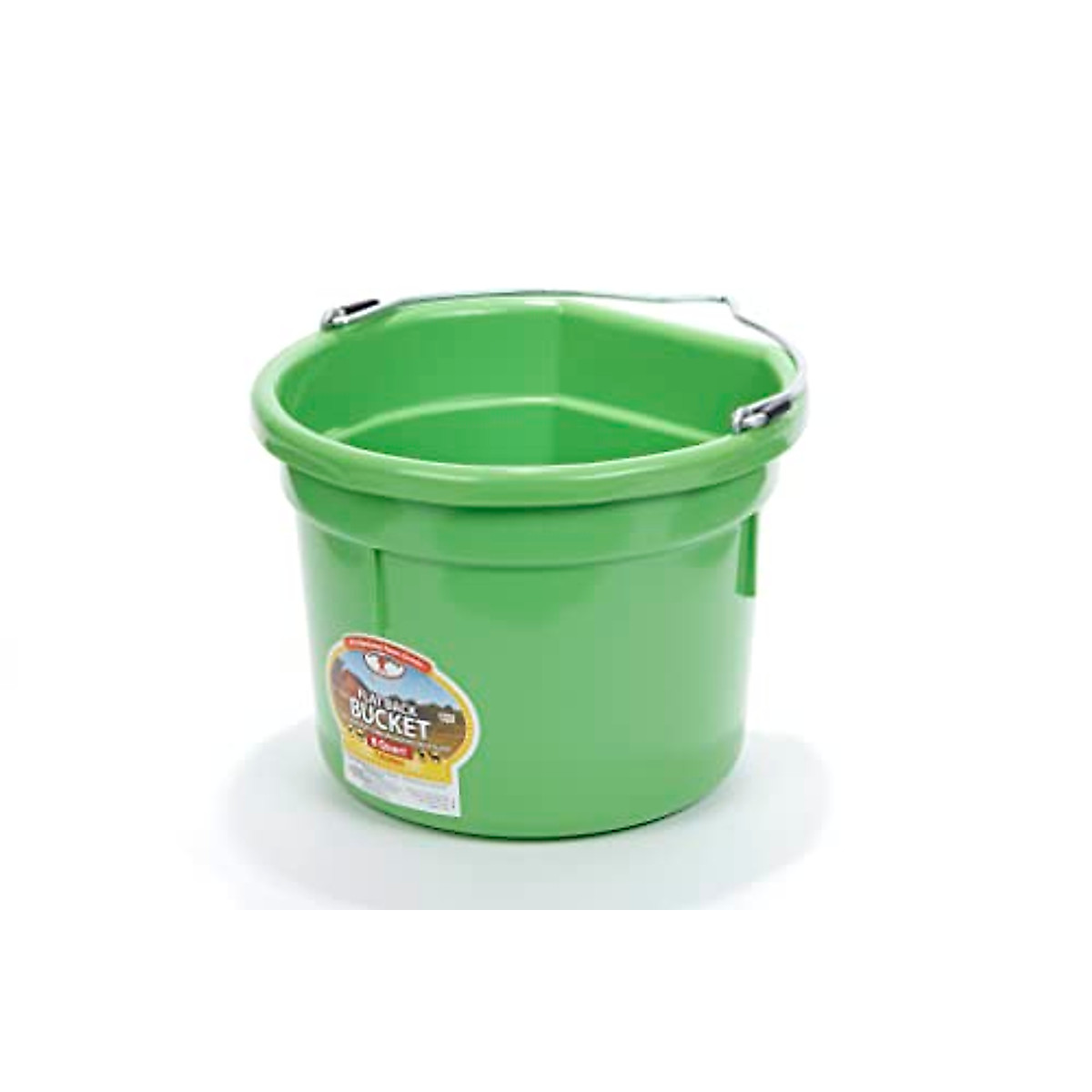 Little Giant® Flat Back Plastic Animal Feed Bucket | Animal Feed Bucket with Metal Handle | Horse Feed & Water Bucket | 8 Quarts | Lime Green