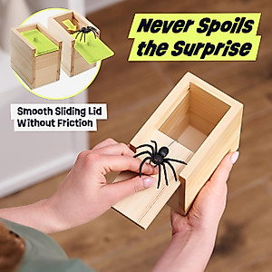 FunFamz The Original Spider Prank Box- Funny Wooden Box Toy Spider Prank, Hilarious Christmas, April Fool, or Birthday Surprise Toy and Gag Gift Practical Joke Bromas Kit