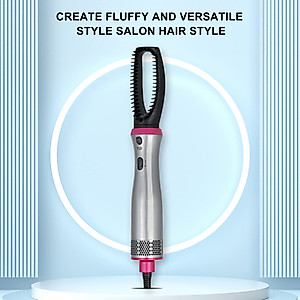 Simeiyue Hair Dryer Brush, Blow Dryer & Volumizer Styler Hot Air Brush, Negative Ionic Electric Hair Curler Straightener Brush, Detachable & Interchangeable Brush Head (Gray&Pink), BY-812