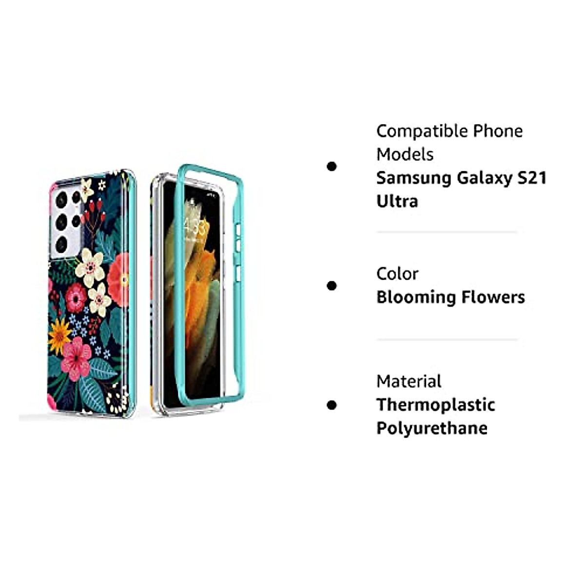 Esdot for Samsung Galaxy S21 Ultra Case,Military Grade Passing 21ft Drop Test,Rugged Cover with Fashionable Designs for Women Girls,Protective Phone Case for Galaxy S21 Ultra 6.8" Blooming Flowers