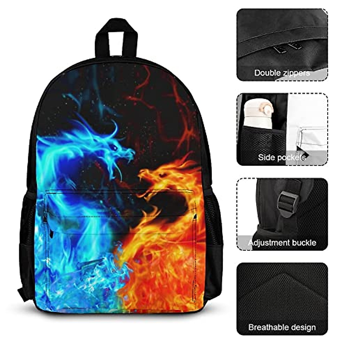 NELife Dragon Personalized Backpack Set of 3 Pieces (Pencil Case + School Bag + Lunch Bag Combination) (Dragon)