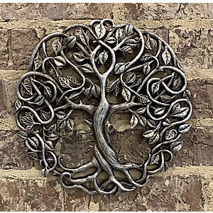 Top Brass Tree of Life Wall Plaque 11 5/8 Inches Decorative Celtic Garden Art Sculpture - Antique Silver Finish