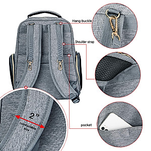 Breast Pump Backpack Diaper Bag - Multi-Function Cooler and Moistureproof Bag for Mother Baby Bottle Breast Milk Pump Mommy Outdoor Working Backpack with Insulation Pocket (Grey&Black)