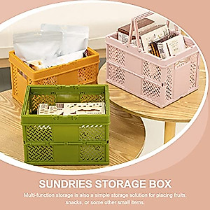 LUOZZY Collapsible Storage Storage Basket Handheld Plastic Sundries Holders Folding Basket Box With Handle, Pink