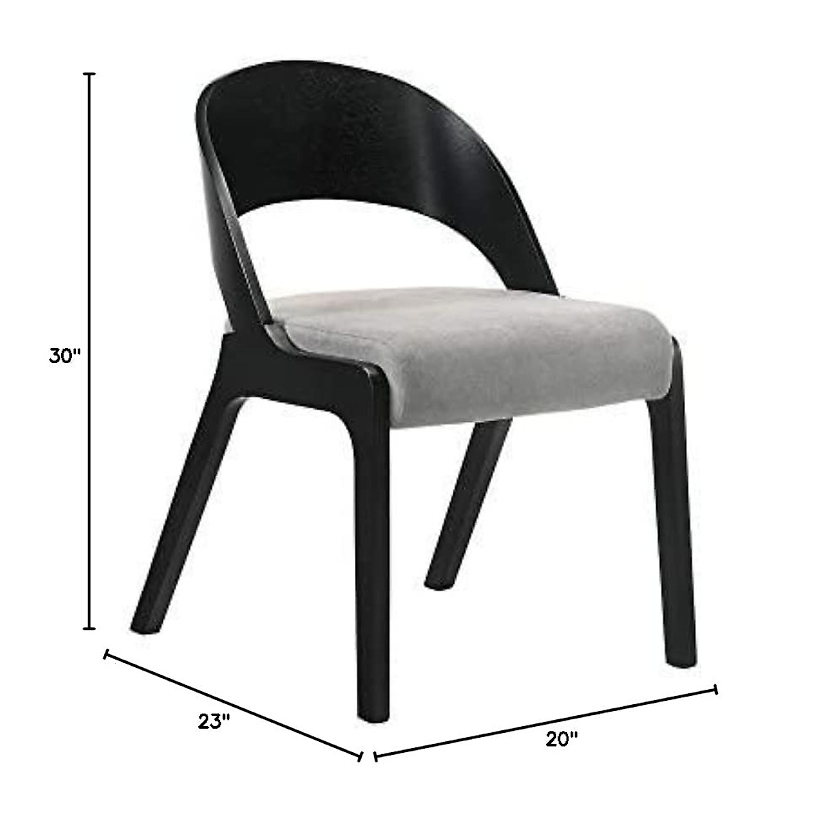 Armen Living Polly Mid-Century Modern Dining Accent Chairs Finish Fabric-Set of 2, 20" Wide, Black/Grey