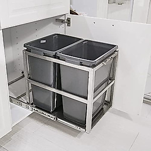 Anbuy 30 Liter / 8 Gallon Dual Under Counter Kitchen Cabinet Pull-Out Trash Can, Double Compartment Under Sink Sliding Pull Out Waste Container Bin Trash Cans, Under Cabinet Slide Out Dual Cans