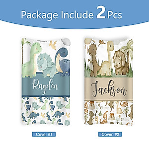 Personalized Changing Pad Cover, Custom Diaper Change Table Sheets with Name, Soft Dinosaur Jersey Knit Dinosaur Printed Cradle Sheet for Boys Girls, 2 Pack Changing Pad Covers (16" x 32")