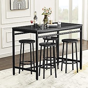 AWQM Counter Height Table with 4 Stools, 5-Piece Pub Table Set for Small Space Kitchen Breakfast Table, Bar Table and Chairs Set, Kitchen Dining Table Set, Space Saving Furniture (Black)