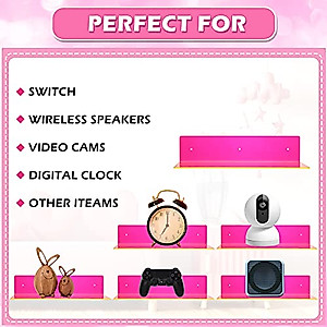 Set of 2 Acrylic Shelves 12 Inch Acrylic Wall Shelf Acrylic Floating Shelves Wall Mounted Display Organizer Book Shelf for Bedroom Living Room Bathroom Office Nursery Kitchen Book Display, Pink