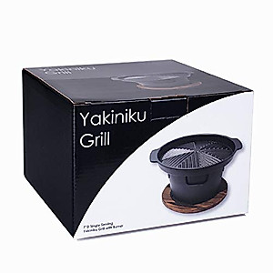 Fuji Merchandise Corp Japanese Korean Style Single Serving Yakiniku Grill with Wooden Trivet and Burner Stove 7 Inch Diameter
