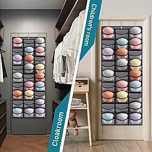 Fixwal Hat Organizer for Baseball Caps, 27 Pocket Over The Door Hat Storage Closet Holder Hanger, Clear Deep Pockets, Baseball Hat Rack for Wall Door with 3 Hooks, Grey