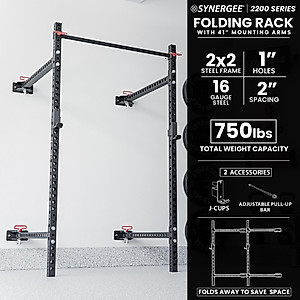 Synergee 2200 Series Folding 79" by 41” Squat Rack with J-Cups & Adjustable Pull Up Bar. Exercise Stand with 750lb Capacity. Power Cage