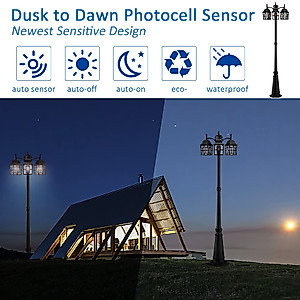 Ralbay Dusk to Dawn Sensor Outdoor Post Light, 3 Light lamp Post Street Light, Matte Black Outdoor Post Lighting Waterproof Pole Lights, 76.77" Outside Lamp Post Light for Backyard Garden