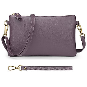 YALUXE Women Wristlet Clutch Genuine Full Grain Leather Crossbody Purse Smartphone Signature Wallet Strap