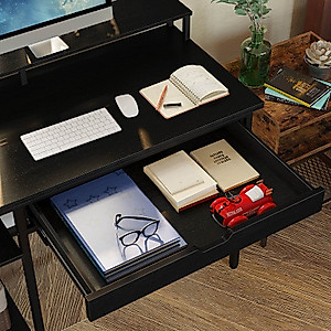 Rolanstar Computer Desk with Monitor Stand and Drawer, 39" Home Office Desk, Stable Metal Frame, Business Style, Black