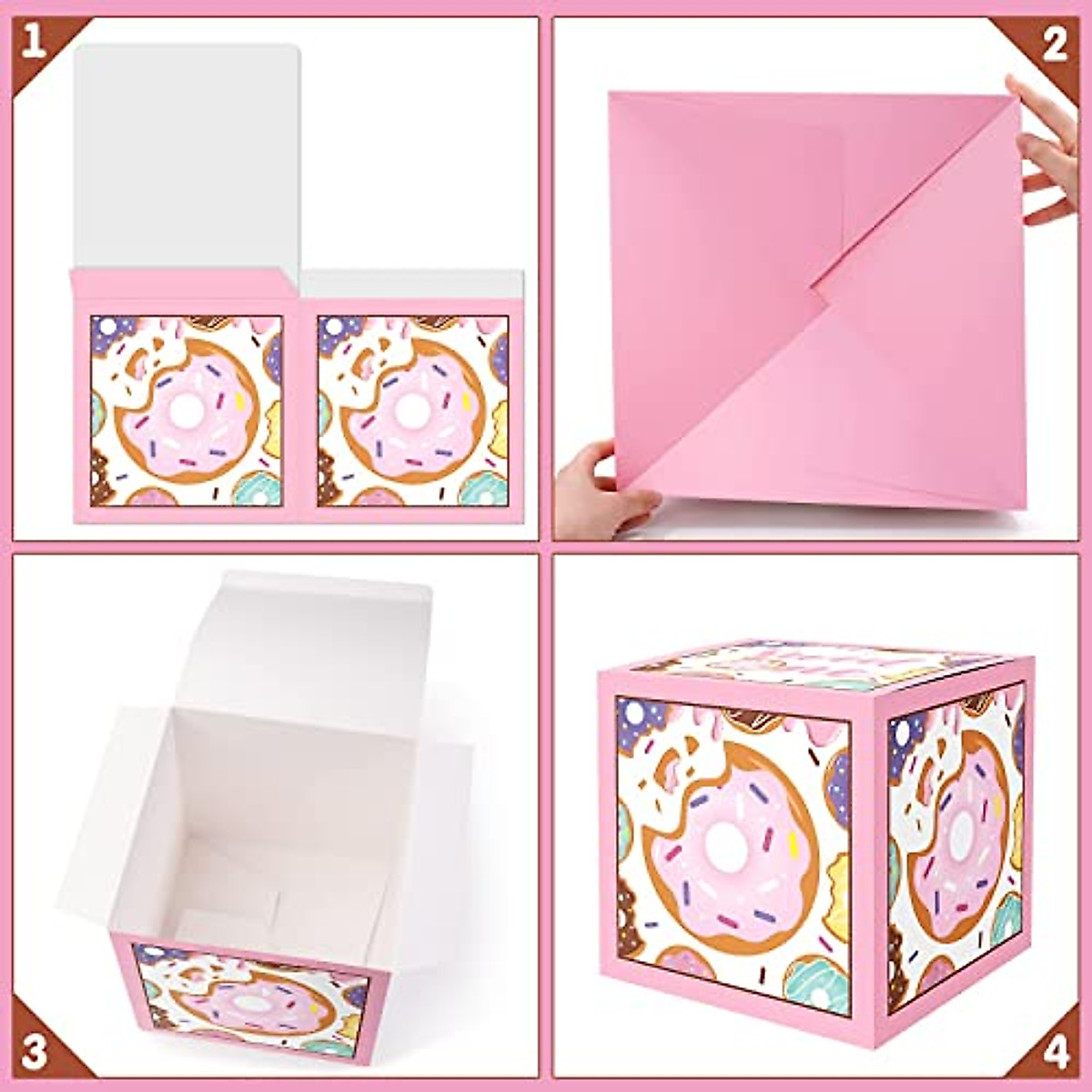 Levfla Donut One Balloons Boxes Decoration Pastel Baby First Birthday Backdrop Blocks Sprinkles Photo Props Cutouts Sweet One Year Anniversary Celebration Cake Smash Favor Ideas