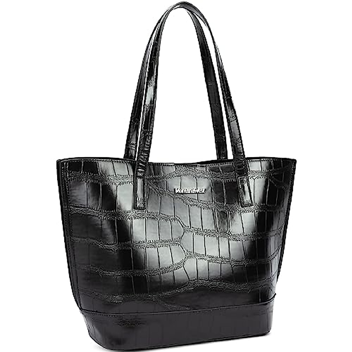 Montana West Tote Bag for Women Crocodile Pattern Handbag Elegant Shoulder Bag Chic Hobo Purses MWC-069BK