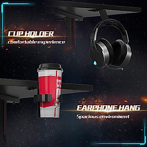 Ecoprsio L Shaped Gaming Desk Corner Gaming Desk, Gaming Computer Desk with Keyboard Tray, Large PC Gaming Desk Gamer Desk Workstation, Computer Gaming Desk Table with Cup Holder and Headphone, Black