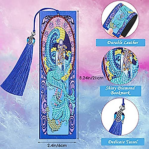 6 Pieces 5D Diamond Bookmark DIY Painting Bookmark Floral Beaded Bookmarks Leather Tassel Bookmark for DIY Making Arts Crafts Students Adults Graduation Birthday Embroidery (Elegant Style)