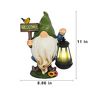 MorTime Garden Gnomes Statue, Solar Gnome Figurine Welcome Sign Resin Gnome with LED Lights Patio Yard Lawn Porch Garden Decorations
