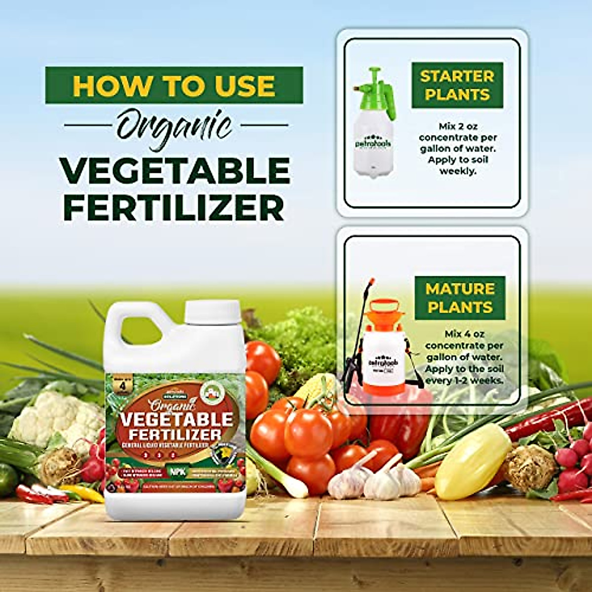 PetraTools Organic Liquid Vegetable Fertilizer, Organic Liquid Fertilizer for Vegetables, Liquid Seaweed Plant Food for Vegetables, 3-3-2 NPK All Purpose Organic Fertilizer Made in The USA (8 oz)