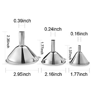 Stainless Steel Funnels, 3pcs Mini Filling Kitchen Funnel, Sizes Large To Small Funnels for Transferring Essential Oils, Liquid, Fluid, Dry Ingredients & Powder, Durable and Dishwash