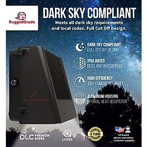 RuggedGrade 40 Watt LED Wall Pack Light - Tucana II Series Full Cut Off - 5,200 Lumens- 5000K - with Photocell Dusk to Dawn Sensor - Dark Sky Compliant
