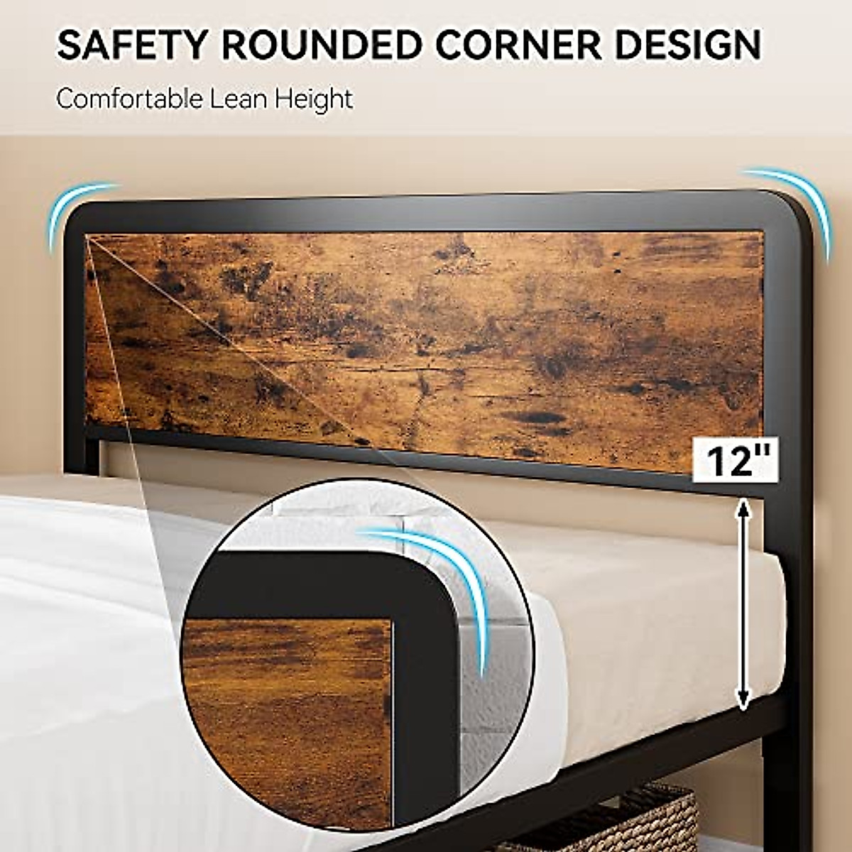 IDEALHOUSE Full Bed Frame with Headboard, Platform Bed Frame with Safe Rounded Corners & Strong Metal Slats Support, Mattress Foundation/Noise-Free/No Box Spring Needed