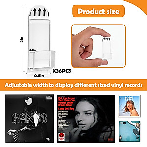 Vodolo Vinyl Record Wall Mount,36 PCS Acrylic Vinyl Record Holder Self Adhesive Clear Vinyl Display Shelf No Drill Vinyl Storage Shelves for Album Covers Display and Home Wall Decoration