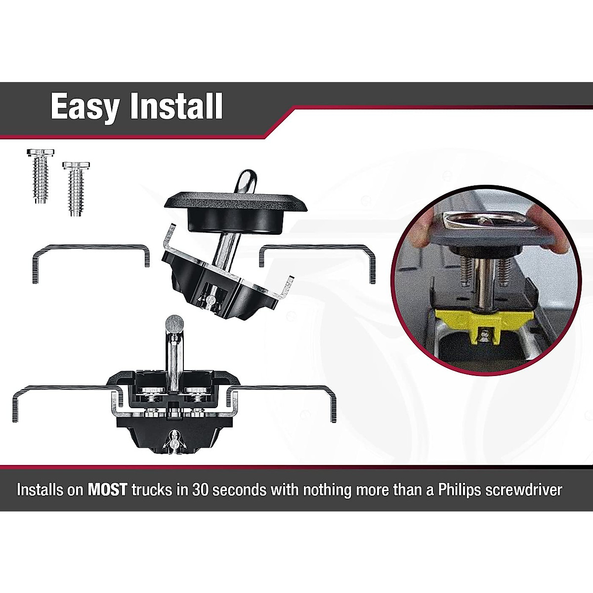 Bull Ring Retractable Truck Bed Tie Down Anchors, 98-12 Ford Ranger, 98-14 F150, 98-16 F250 & F350 Super Duty, 99-13 Silverado, 99-13 Sierra 1500 2500 & 3500, 95-18 RAM 1500 2500 & 3500 (1 Pair)