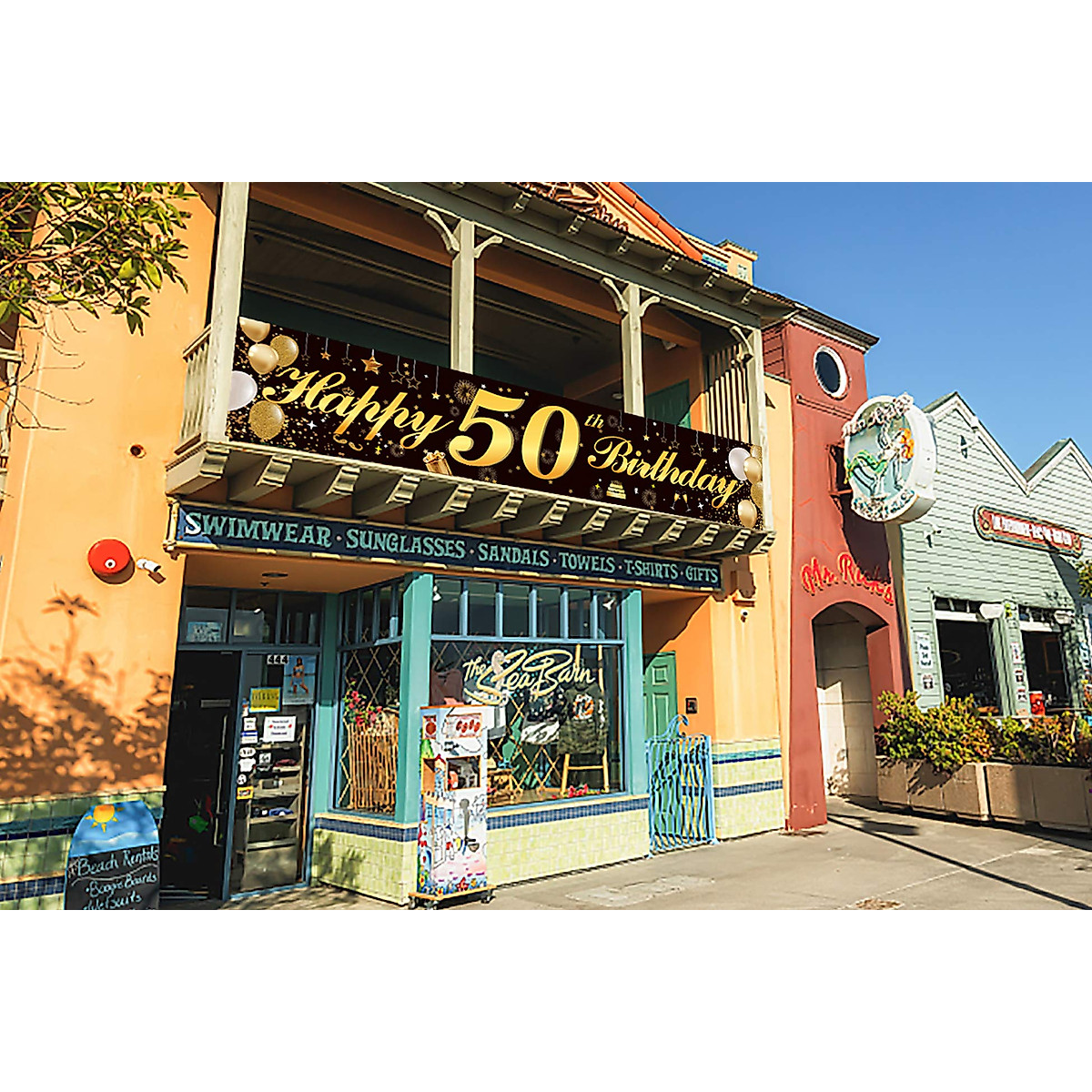 Happy 50th Birthday Banner,Birthday Party Sign Backdrop Banner For Men Women Cheer to 50 Years,Durable Black&Gold Glitter Birthday Sign Yard Sign For 50th Birthday Party Decoration Supplies(50 Black)