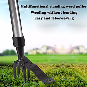 Weeder Stand Up Weed Puller Tool with Long Handle 4-Claw Steel Head Design Weeding Tool Easily Remove Without Bending, Kneeling, or Pulling for Vegetable Gardening Backyard Farm Weeding