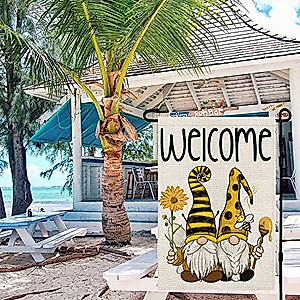 CROWNED BEAUTY Summer Gnomes Garden Flag Welcome Sunflower Bee Honey Yard 12x18 Inch Small Double Sided Outside Decoration Party Farmhouse Décor