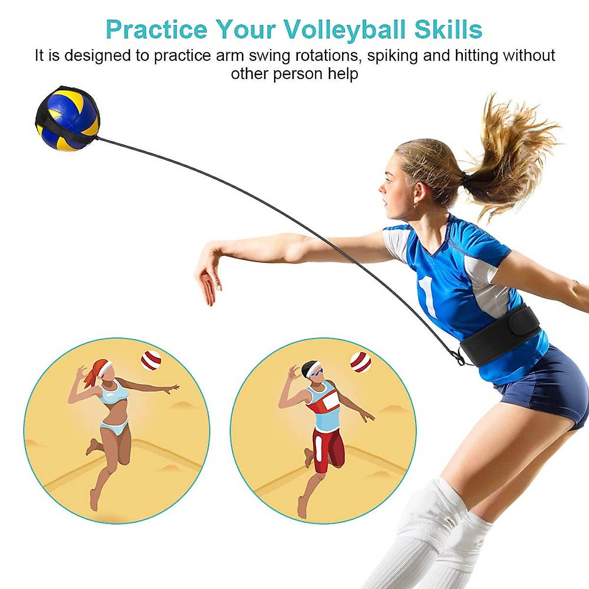 Volleyball Training Equipment Aid, Adjustable Solo Practice Soccer Volleyball Trainer, Volleyball Practice Rope for Serving, Spiking, Swing, Return Ball