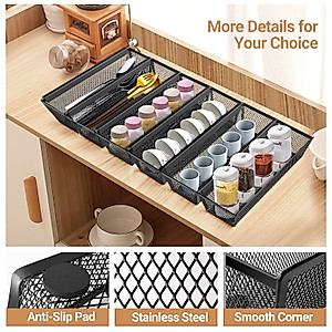 Sisfung Drawer Organizer, Silverware Drawer Organizer for Kitchen, Utensil Mesh Drawer Organizer with Interlocking Arm for Flatware, Knives, Pen, Cosmetic (9 * 3 * 2 inch, 6-Pack)