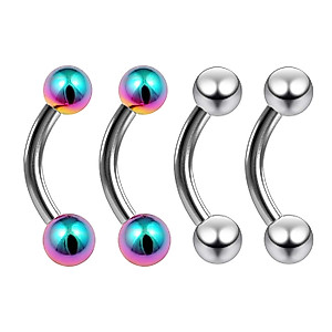 4pc Curved Barbell 14g J Curve Banana Earrings Ring Daith Eyebrow Helix 16 Gauage Surgical Steel 6mm