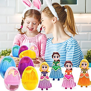 4Pack Easter Jumbo Princess Deformation Prefilled Easter Eggs with Toys, Easter Party Favors Gift for Girls Boys, Toddlers Kids Easter Basket Stuffers Fillers, Classroom Prize Supplies (Princess)