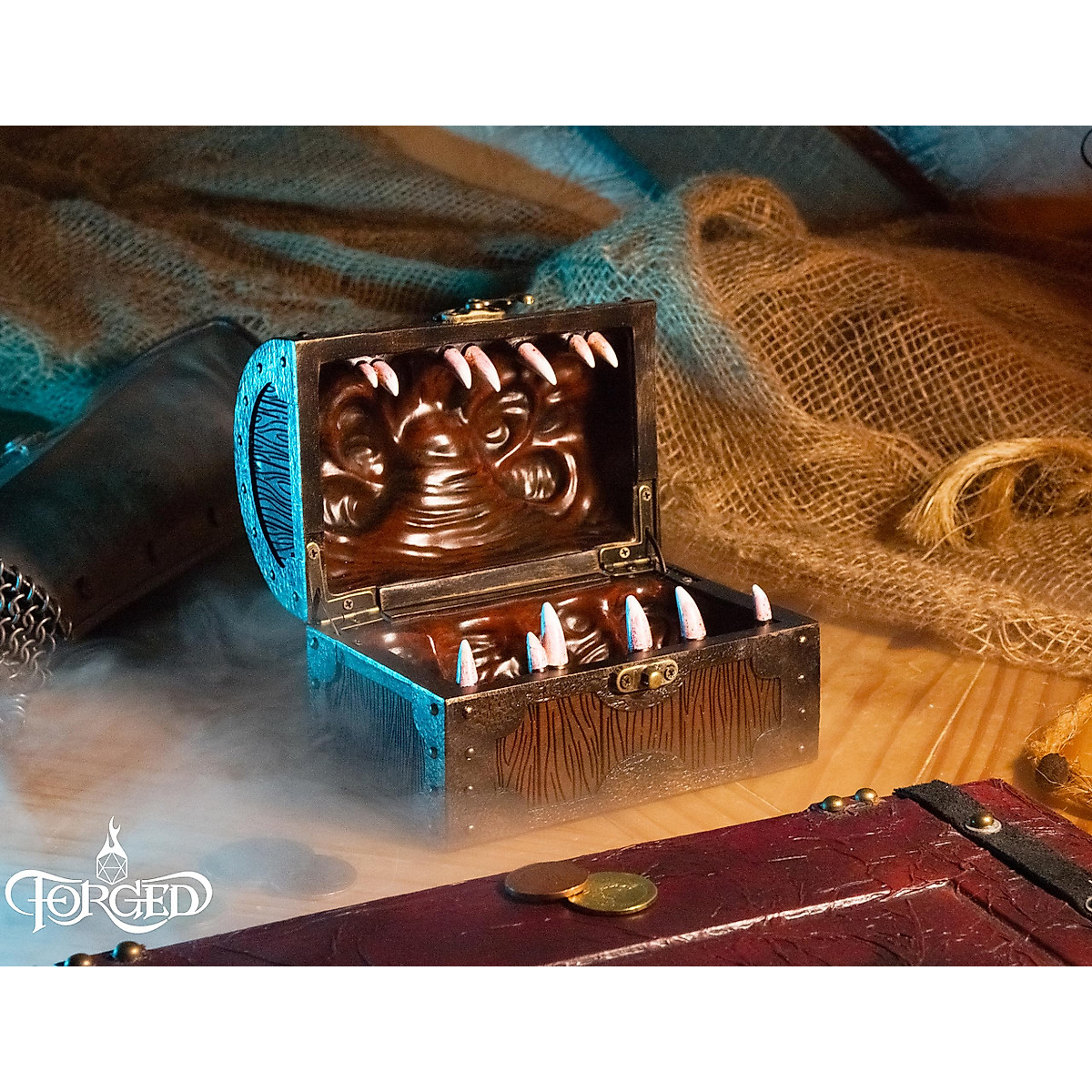 Forged Dice Co. Mimic Chest Dice Storage Box - Holds up to 35 DND Dice or 5 Polyhedral Dice Sets - Great DND Gifts for Men & Compatible with Dungeons & Dragons
