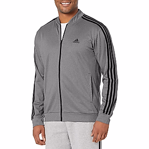 adidas Men's Three Stripe Tricot Full-Zip Jacket, Dark Grey Heather, Medium
