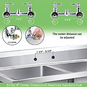 HYAHDEN Commercial Faucet with Pre Rinse Sprayer, 8 Inch Wall Mount Faucet for 3 Compartment Sink, Commercial Faucet Restaurant Kitchen Faucet with 12” Spout, 35" Height, Industrial, Chrome, Brass