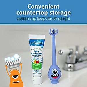 Dr. Brown's ToothScrubber Toothbrush, Three-Sided Toddler Training Toothbrush for Ages 1-4 Years with Suction Cup Base and Color Changing Bristles