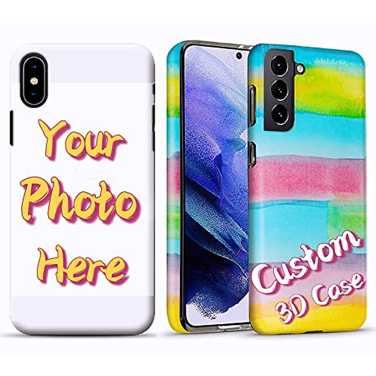 Unique-Custom-Gift Personalized Photo 3D Hard Plastic Phone Case Compatible with OPPO R17 Find X2 X3 F17 F9 A72 Reno 8 7 6 Realme 8 Pro, Customize Picture Thin Hard PC Phone Cover Full Printed 3D Edge