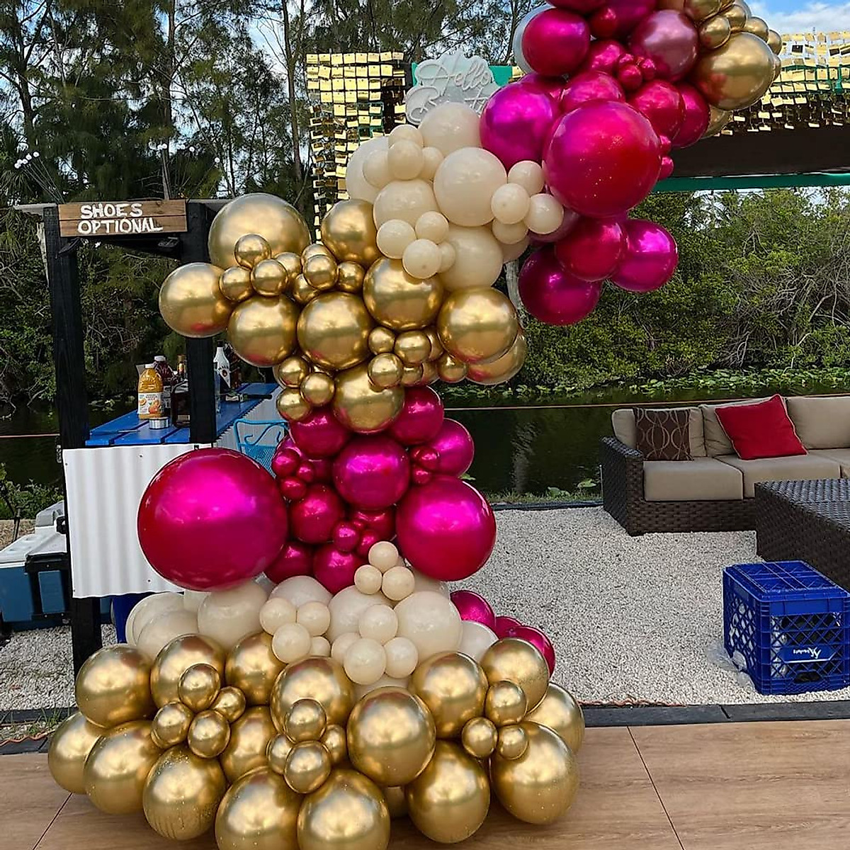 130PCS Metallic Magenta Hot Pink Balloon Garland Arch Kit, Chrome Fuchsia Gold Sand White Balloons for Bachelorette Wedding Anniversary Baby Shower Birthday Party Decoration Supplies